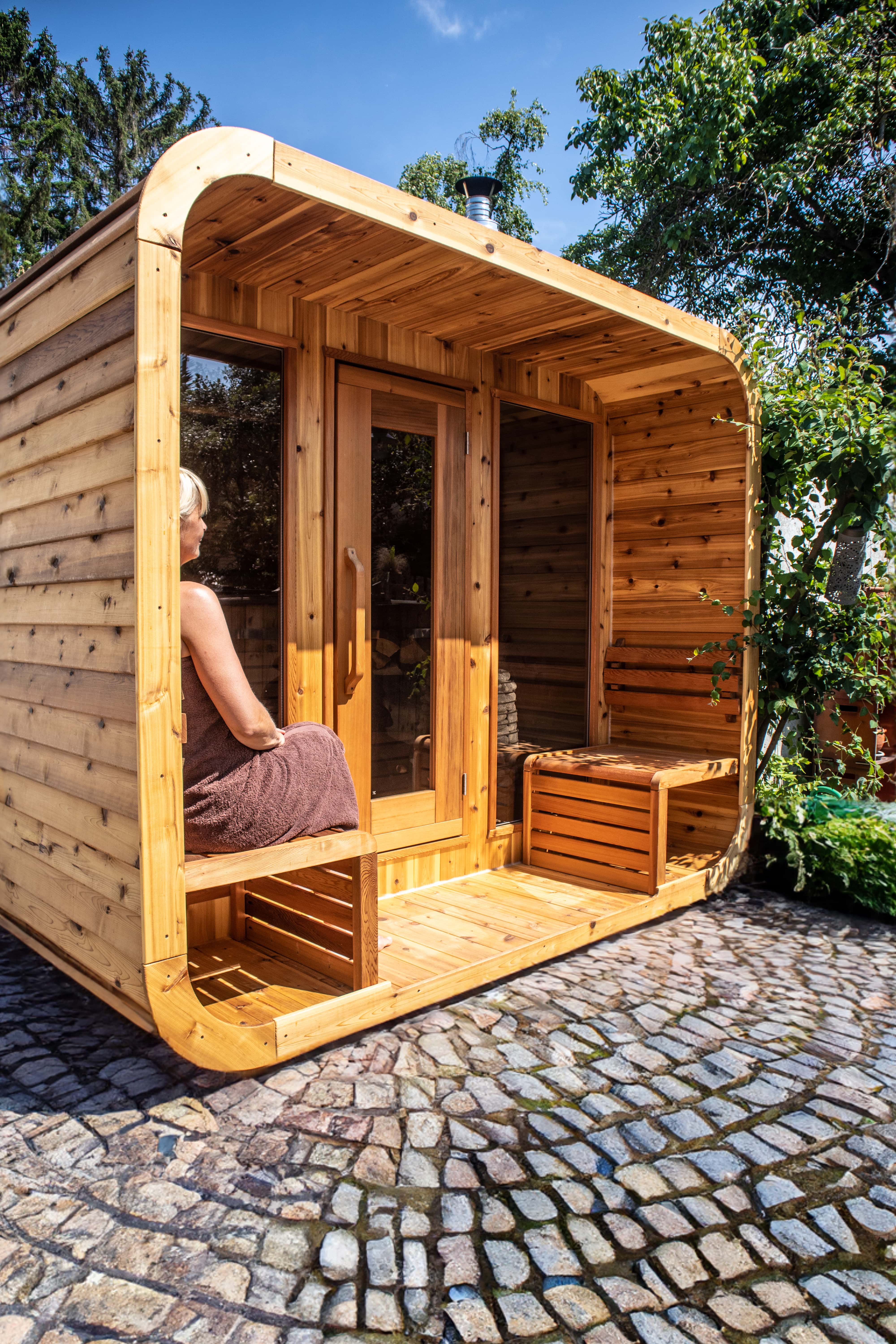 Cube Sauna moderne Gartensauna mit Holzofen oder Elektroofen